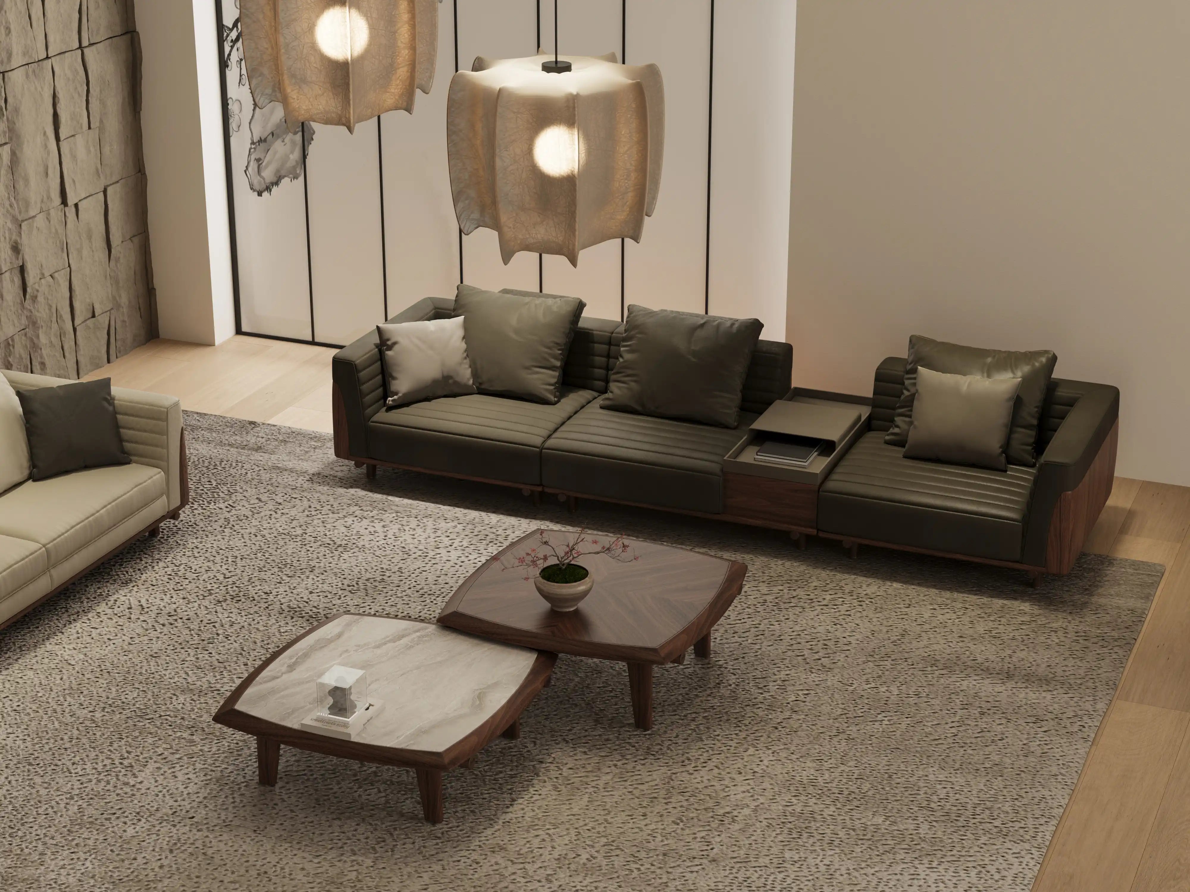 HE LE Series — Dual Reverie Coffee Table in White Marble & American Bl ...