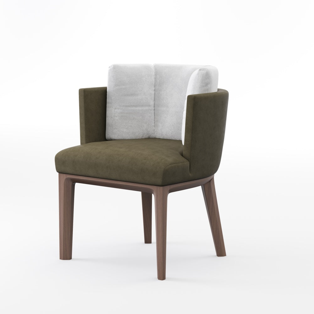 SHAN ZHU Dining Chair — Walnut Poise in Soft Leather & Fabric – DASHCASA